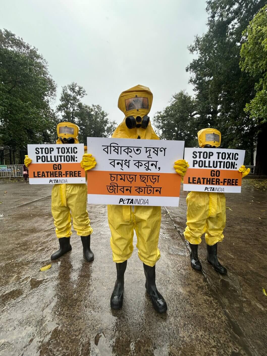PETA India Supporters in Biohazard Suits Protest Against Lethal Leather ...